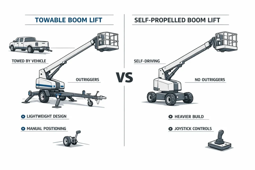 Towable Boom Lift vs Self-Drive Boom Lift: Key Differences